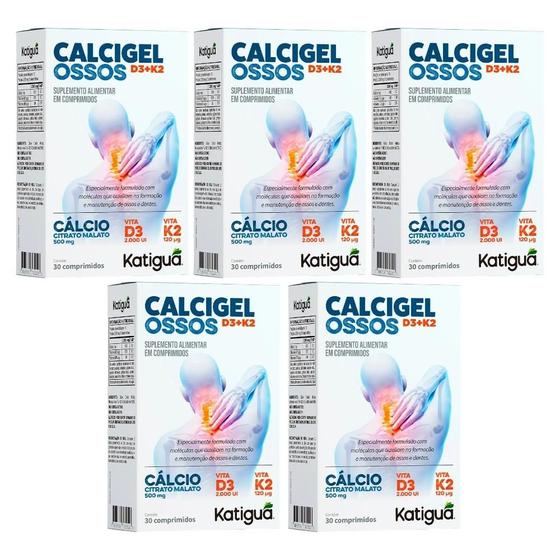 Kit Calcigel Osso D3+k2 Com 5 Uni De 30 Comprimidos Cada - KATIGUA ...