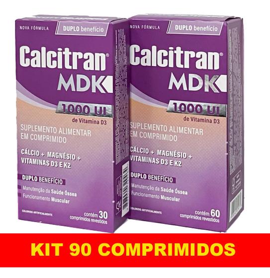 Kit Calcitran MDK 90 Comprimidos Calcio Vitamina D3 e K2 - Vitaminas A ...