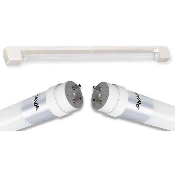 Kit Calha Sobrepor Lâmpada Tubular Led 1,2m Branco Lâmpada T8 18w ...