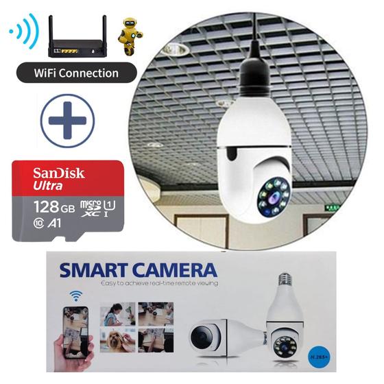 Kit Camera IP Smart Wi-fi 2.4G Bocal E27 Tipo Lampada Com Cartão de ...