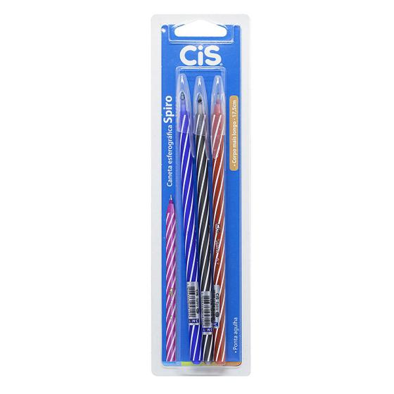Kit Caneta Esferográfica Cis Spiro Azul Preta Vermelha 0.7mm - Caneta ...