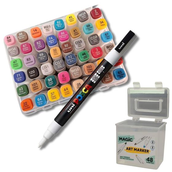 Kit caneta touch 48 cores + pincel marcador artesanato posca pc-3m fine ...