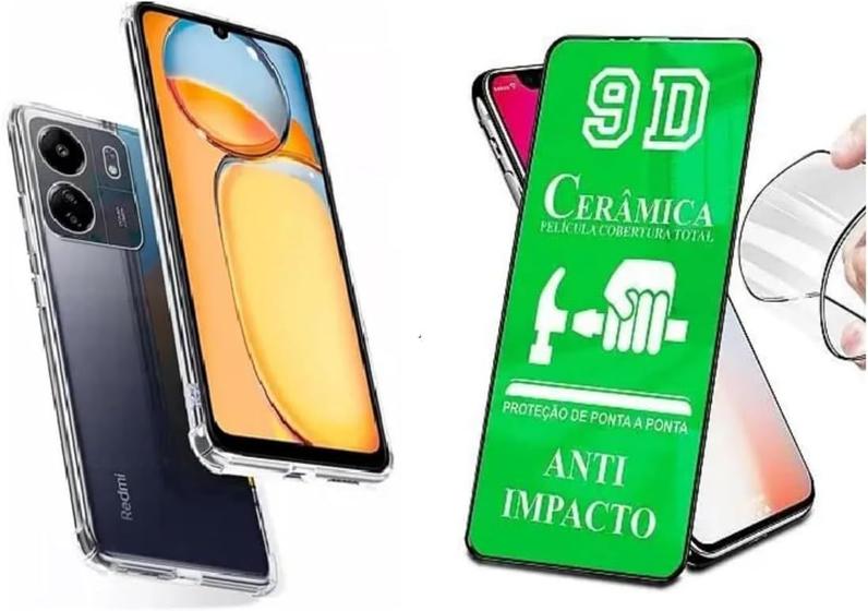 Kit Capa Capinha Case Anti Impacto + Película Ceramica 9D Compatível Xiaomi Poco C65 - Phonecell ...