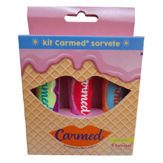 Kit Carmed Caixa Sorvete Verão Hidratante Labial Incolor 3 Bisnagas 10g ...
