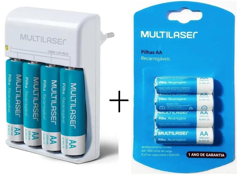 Kit Carregador De Pilhas + 8 Pilhas AA Recarregáveis 2500 mah 1.2v ...