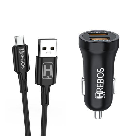 Kit Carregador Veicular Dual USB com Cabo Tipo C HREBOS HS-182 C ...