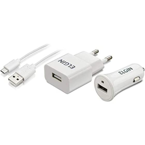 Kit Carregador Veicular USB Tomada Cabo 1 metro Branco Elgin ...