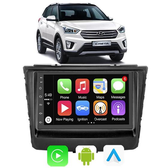 Kit Central Multimidia Android Auto Carplay Creta 2016 2017 2018 2019 2020 2021 7" Voz Google ...