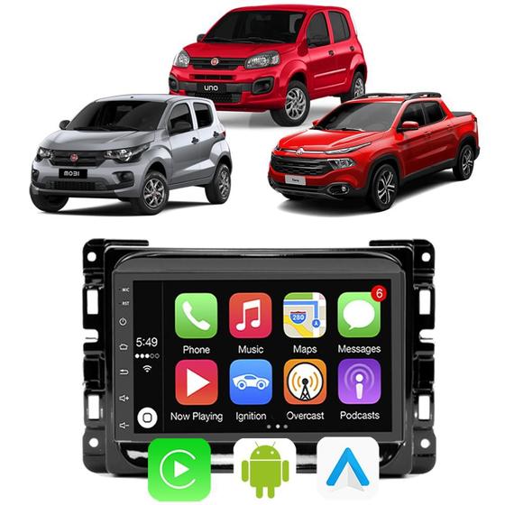Kit Central Multimidia Android Auto Carplay Fiat Mobi Uno Toro 7" Voz Google Siri Tv Bluetooth ...