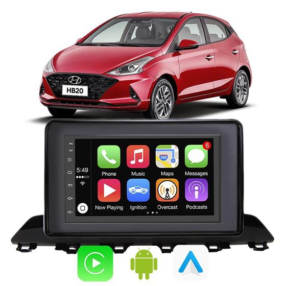 Kit Central Multimidia Android Auto Carplay HB20 2020 2021 2022 2023 2024 7" Voz Google Siri Tv ...
