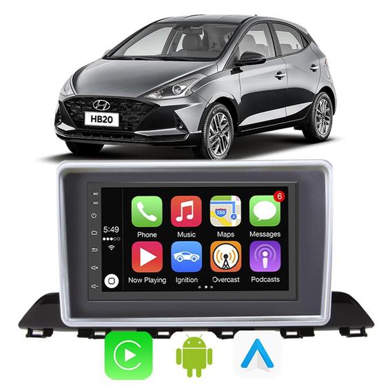 Kit Central Multimidia Android Auto Carplay HB20 2020 2021 2022 2023 2024 7" Voz Google Siri Tv ...