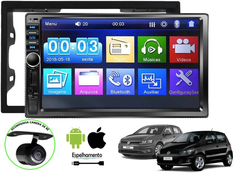 Kit Central Multimidia + Camera de Ré + Moldura Bora 01 até 12 Mp5 Player Espelhamento Bluetooth ...