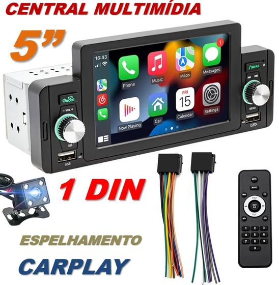 Kit Central Multimídia Carplay 1 Din Bluetooth Espelhamento 5 Polegadas + Câmera De Ré - Essgoo ...