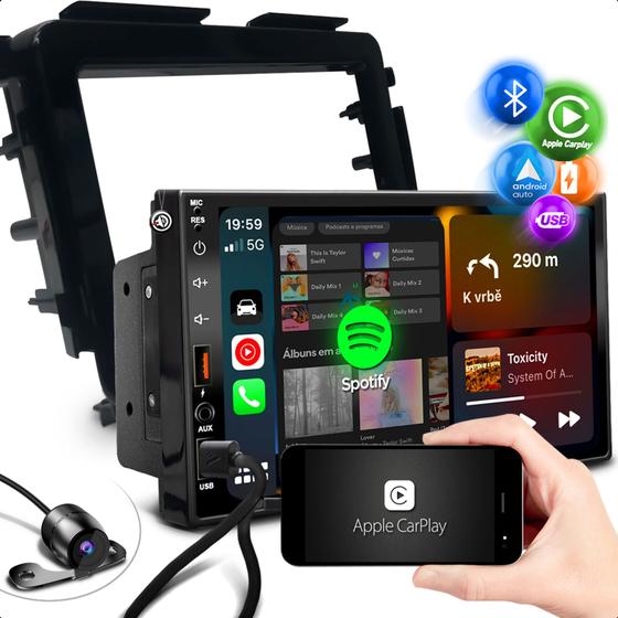 Kit Central Multimidia Carplay Android Auto + Moldura Honda Hrv 15/21 + Câmera - MP5 COMBAT ...