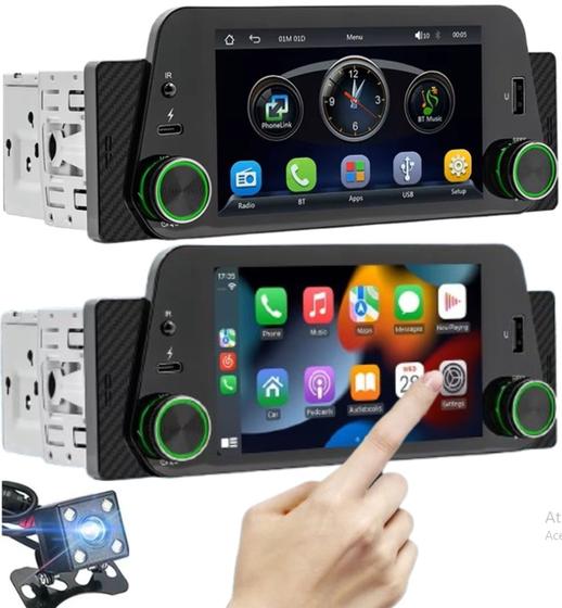 Kit Central Multimídia Carplay Sem Fio Tela Touch 1 Din Espelhamento + Câmera De Ré - ESSGOO ...