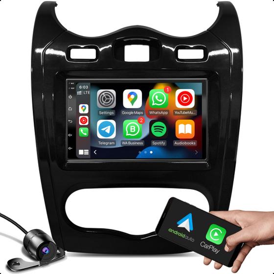 Kit Central Multimidia Mp5 2 Din Android 7 Polegadas Carplay Gps + Moldura Sandero 2013 a 2014 ...