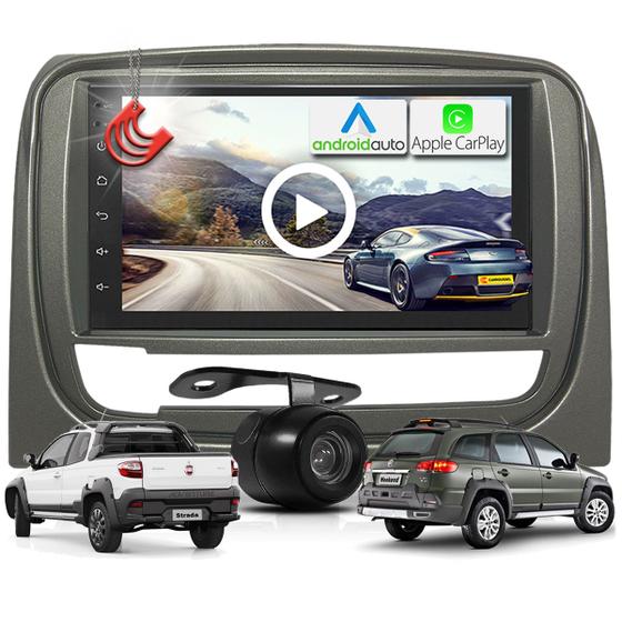 Kit Central Multimidia MP5 + Camera + Moldura Cinza Palio Weekend Strada Siena AndroidAuto ...