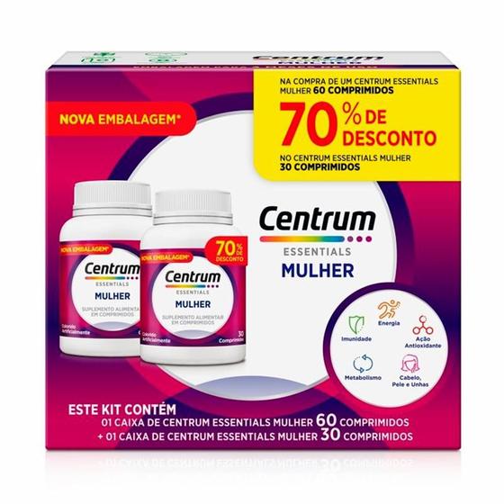Kit Centrum Essentials Mulher 60 Comprimidos + 30 Comprimidos - Vitaminas A-Z - Magazine Luiza
