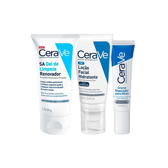 Kit CeraVe Facial - Creme para os Olhos e Gel de Limpeza 60g e Loção ...