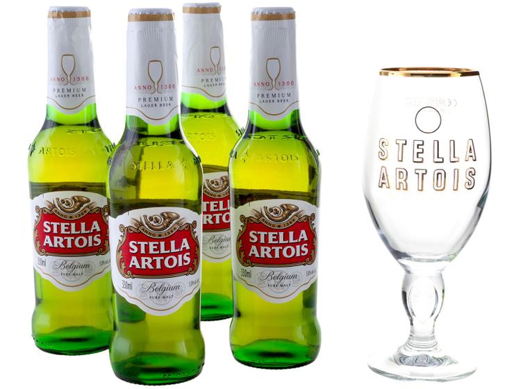 Kit Cerveja Stella Artois High End 4 Unidades - 330ml Cada com 1 Cálice ...
