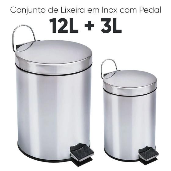 Kit Cesto De Lixo Inox C/Pedal 3l+12l - VMP - Lixeira e Cesto de Lixo ...