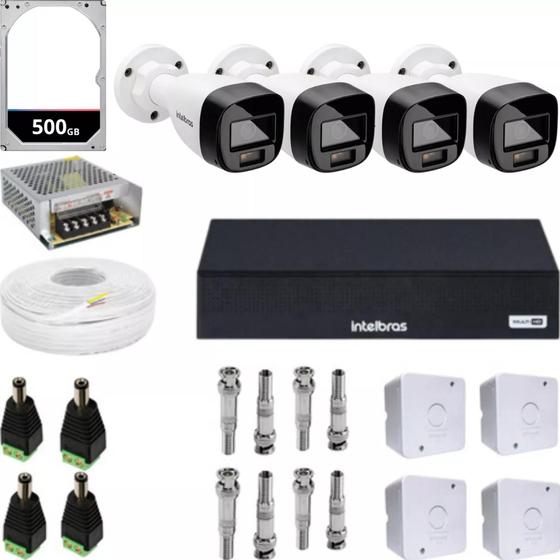 Kit Cftv Intelbras 4 Cameras Segurança Full Color Vhd 1120b dvr 4ch ...