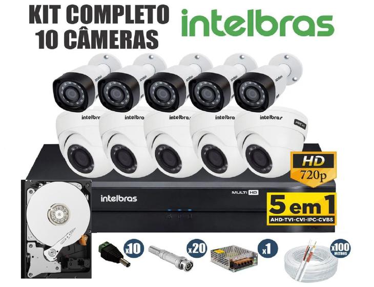 Kit CFTV Intelbras Completo 10 Câmeras AHD 720P DVR 16 Canais C/Hd ...