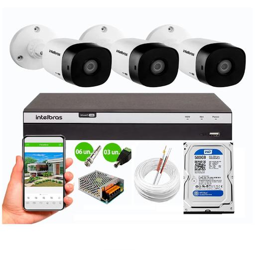 Kit CFTV Intelbras HD 3 Câmeras VHC 1120B DVR MHDX 3104 C/HD 500gb ...
