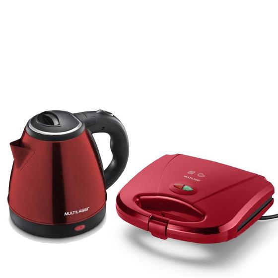 Kit Chaleira Elétrica Inox 1,8L 220V 1850W + Sanduicheira e Minigrill 220V 750W Vermelha ...