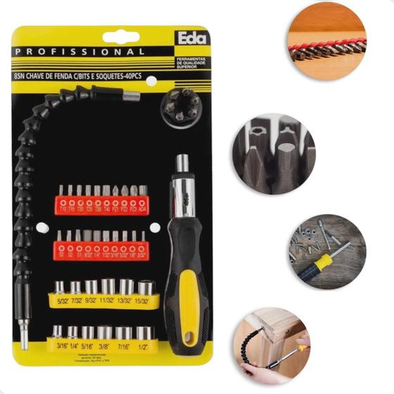 Kit Chave De Fenda Cabo Flexivel C/ Bits Soquetes 40 Pontas - eda ...