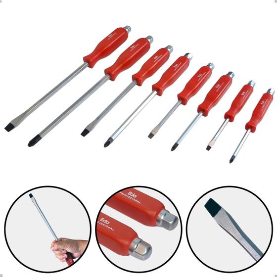 Kit Chave Fenda Phillips 8 Peças Grande Robusta Sextavado - EDA - Chave ...