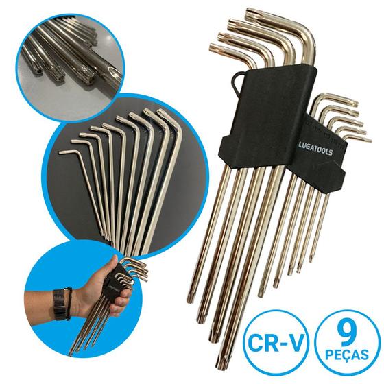 Kit Chave Torx Tork Torque Tipo L Com Furo Guia T10 à T50 Vanádio 9 ...