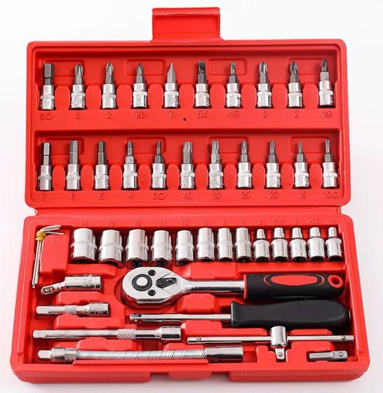 Kit chaves 46 peças soquetes catraca ferramenta vermelho - Futuro - Kit ...