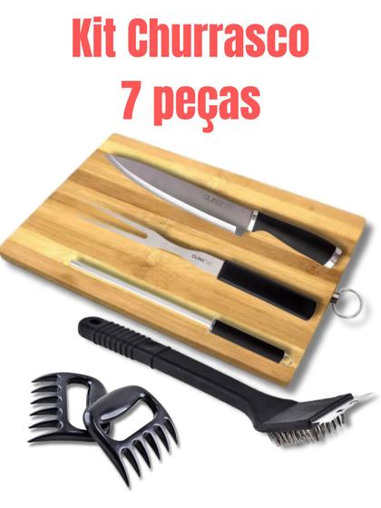 Kit Churrasco 7 Peças Garra Tabua Escova Faca Garfo E Chaira Dia dos ...