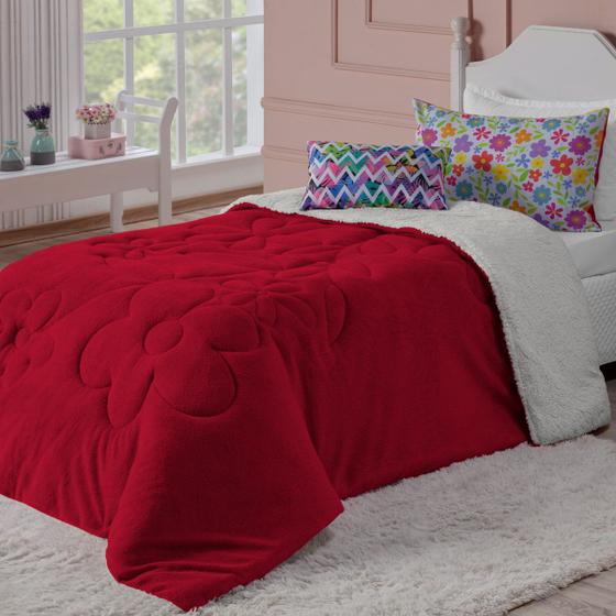 Kit Coberta Criança Flor Coberdrom Felpudo Lã Sherpa Quente - Mercado ...