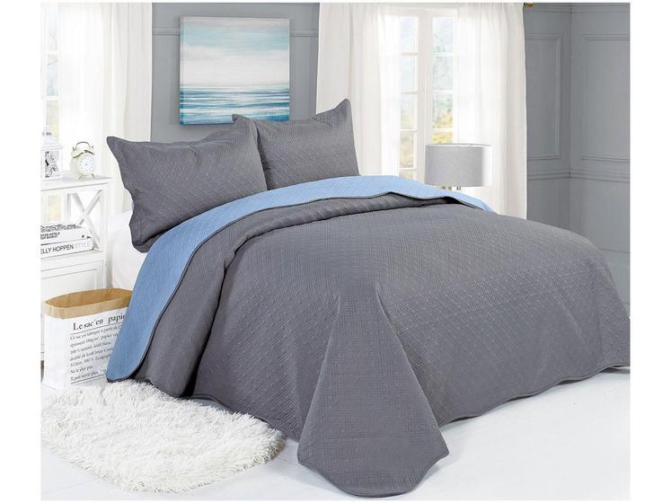 Kit Colcha Lisa Casal Bouti Ultrasonic Realce Ohana Cinza Sultan ...