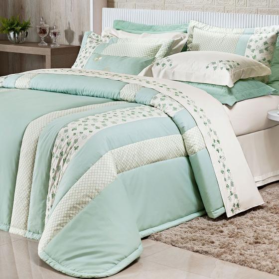 Kit Colcha Verde King Size Clara 200 Fios 100% Algodão 5 Peças 2,80m x ...