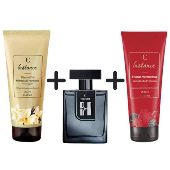 Kit colônia Eudora H + Hid. Corporal Baunilha + Hid. Corporal Frutas Vermelhas Instance ...
