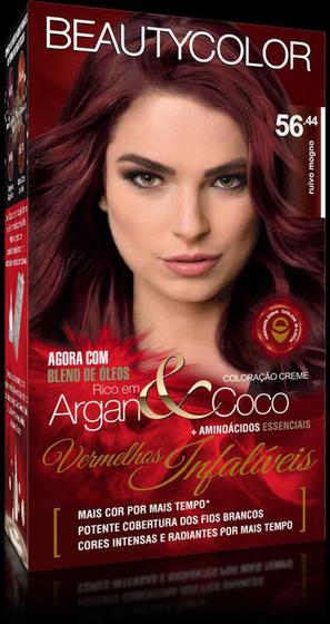 Kit coloração permanente 56.44 ruivo mogno - beauty color - Tinta de ...