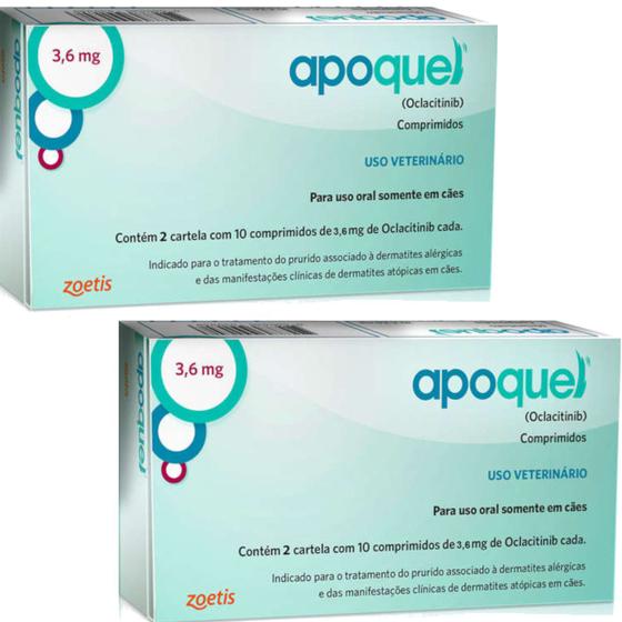 Kit com 02 unidades Apoquel 3,6mg Dermatológico Zoetis (20 Comprimidos ...