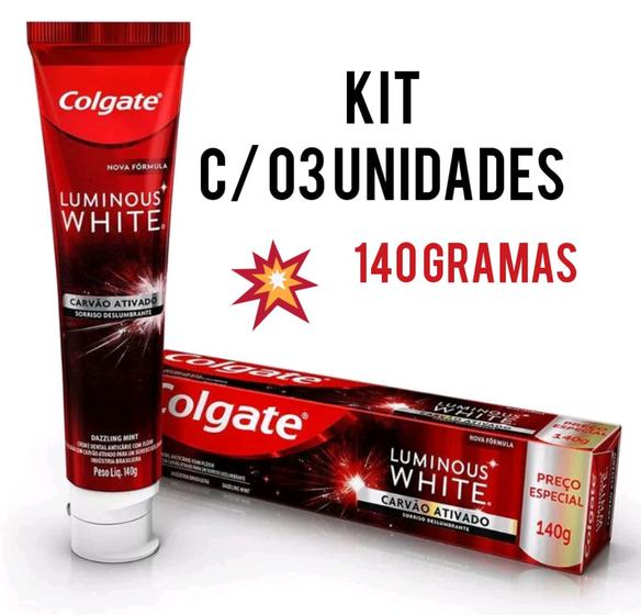 Kit Com 03 Unidades de Creme Dental Colgate Luminous White Carvão ...