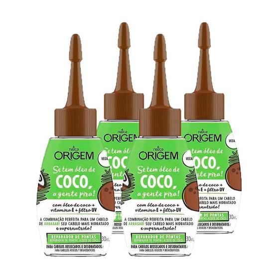 Kit Com 04 Reparador Pontas Origem Óleo Coco Vitamina E 30Ml - Óleo ...