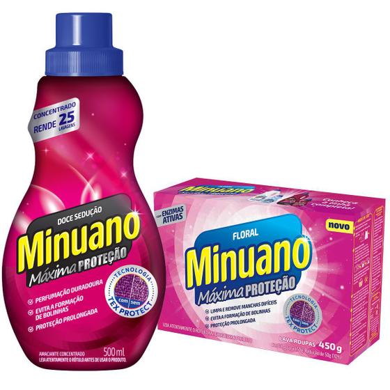 Kit com 1 Sabão em Pó Minuano Máxima Proteção Floral 450g e 1 Amaciante ...