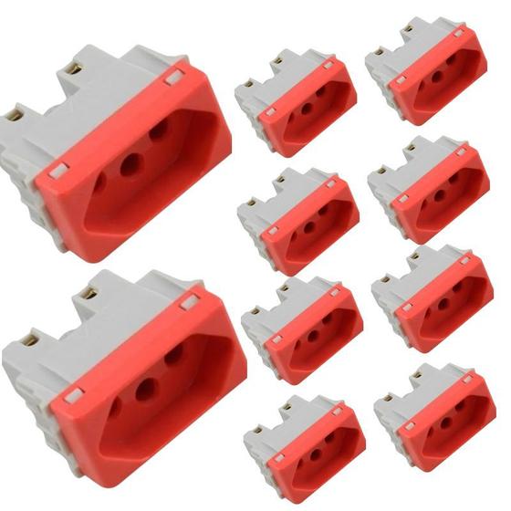 Kit com 10 Módulos Tomada 2P+T Tramontina 20A 250V Vermelho - Módulo de Tomada - Magazine Luiza
