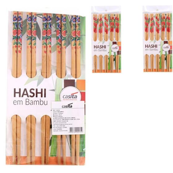 Kit Com 10 Pares Hashi Japonês Em Bambu Decorado 24 cm - Casita - Hashi ...