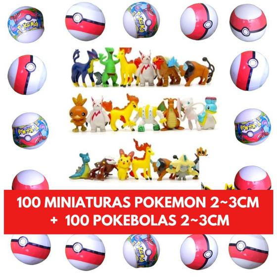 Kit Com 100 Miniaturas Pokémon + 100 Pokebolas 2-3cm Coleção - amazingg ...