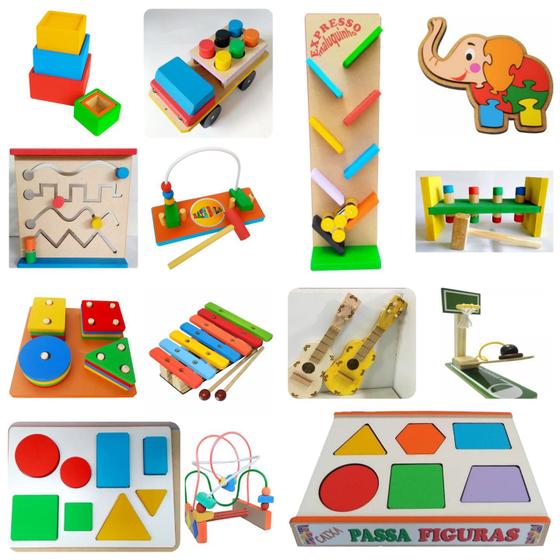 Kit com 14 Brinquedos Educativos de Madeira Primeira Infância - BRINQUE E LEIA - Brinquedos ...