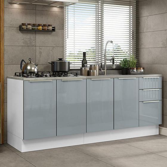 Kit com 2 Balcões de Cozinha Madesa Lux 4 Portas 3 Gavetas (Sem Tampo e Pia) - Branco/Cinza ...