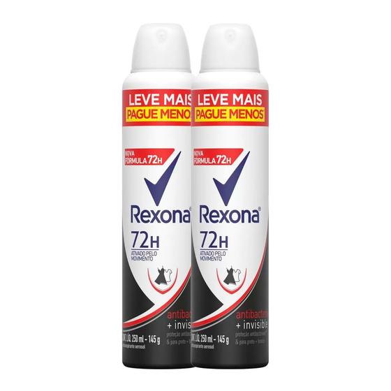 Kit com 2 Desodorante Rexona Aero Antibacterial Plus Invisible 250ml ...