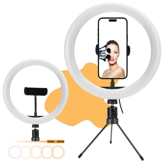 Kit com 2 Ring Light Profissional Iluminador Tripé de Mesa Grande Luz 8 ...